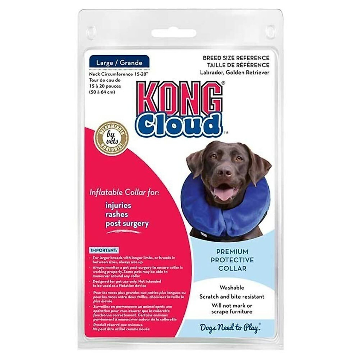 KONG - Cloud Collar - Inflatable Collar - For Injuries, Rashes and Post Surgery Recovery - For Large Dogs