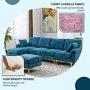 Sudwesto Modular Sectional Sofa, U Shape Chenille Upholstered Sofa Couch with Ottoman, 4 Seat Reversible Couch with Chaise Lounges, Convertible Sofa Set for Living Room (Teal Blue)