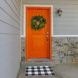 Black & White Christmas Door Mat Buffalo Plaid Doormat 16 x 24'' Winter Holiday Non-Skid Floor Mat Switch Mat Indoor Outdoor Home Garden Easy to Clean Low Profile Mat