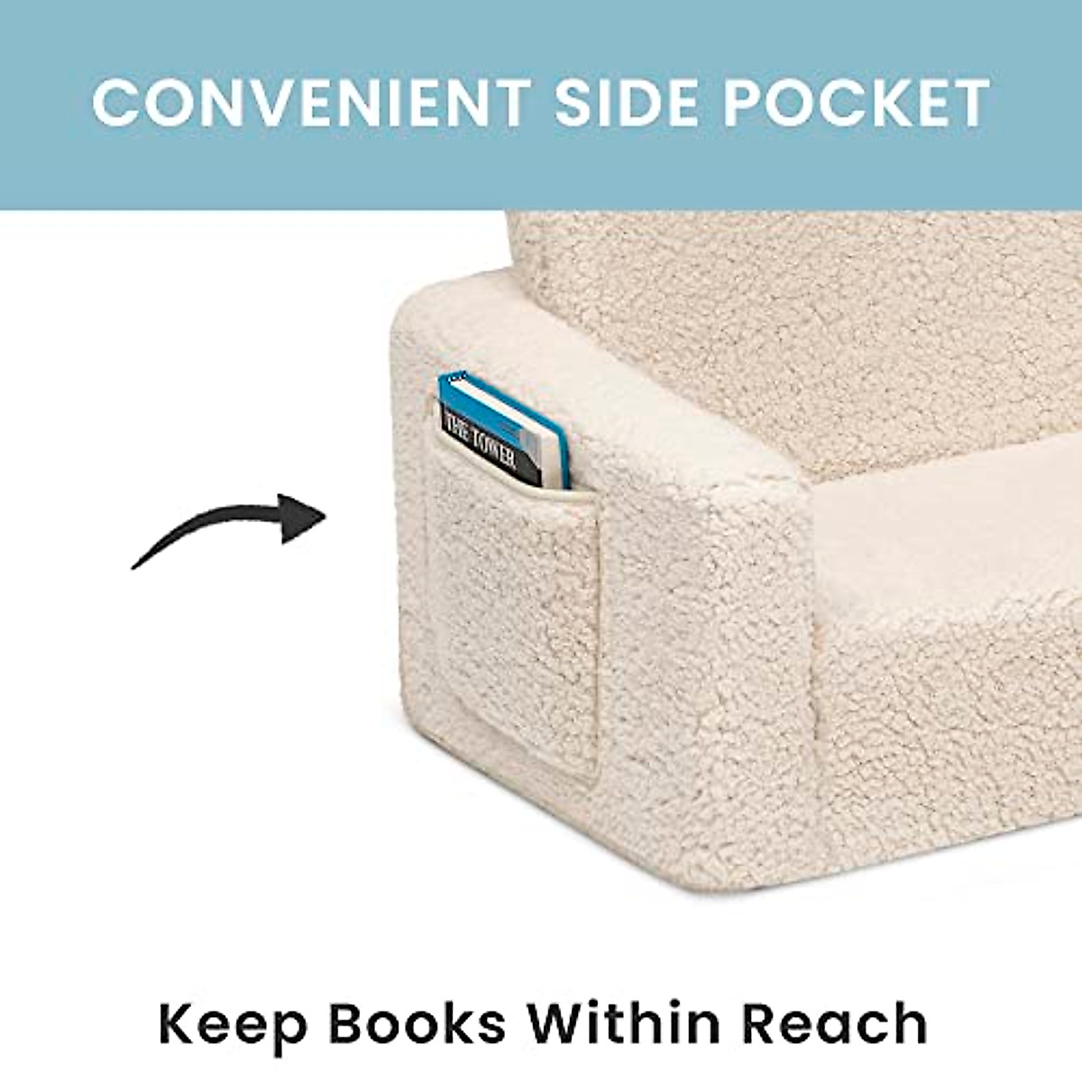 Delta Children Cozee Flip-Out Sherpa 2-in-1 Convertible Chair to Lounger for Kids, Cream