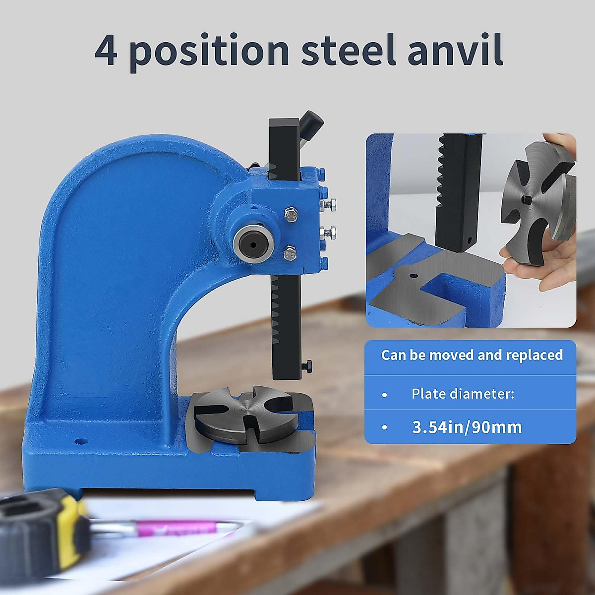 PNBO 1 Ton Manual Arbor Press,Heavy Duty Cast Iron Desktop Punch Press Machine, for Riveting Punching Holes