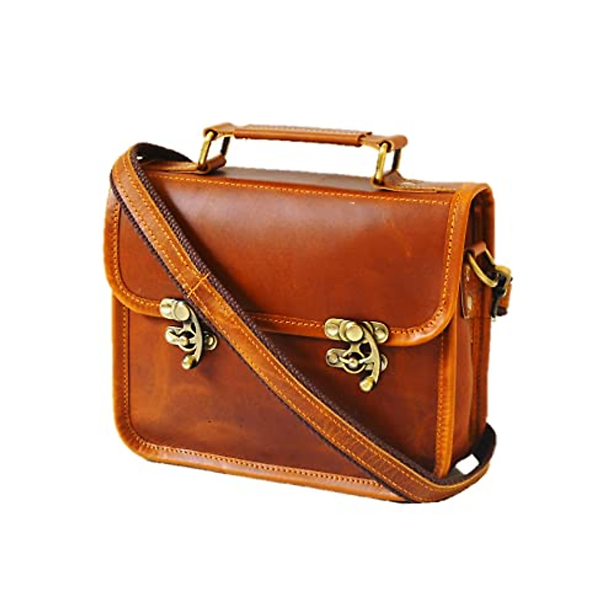 Jony Vintage Handmade Genuine Leather Purse For Women's Shoulder Messenger Crossbody Bag, Brown (9" L x 7" H x 3" W)