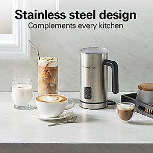 Hamilton Beach Electric Milk Frother & Warmer, Automatic Warm or Cold Foam, 5-10 oz., Create Café-Quality Coffee, Latte, Cappuccino, Frappe, Hot Chocolate, 4 Settings, Stainless Steel (43565C)