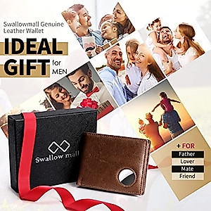 Swallowmall AirTag Wallet Men RFID Blocking Genuine Leather Bifold Mens Wallet For AirTag 1 ID Window 12 Card Holders Gift Box (Airtag Not included) (Classic, CoffeeBrown)