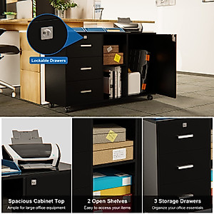 Mobile Lateral Filing Cabinet, Office Lateral File Cabinet with Lock Wood File Cabinet With Lock Office Storage Cabinet Office File Cabinet with Lock Wood Lateral File Cabinet For Home Office(Black)