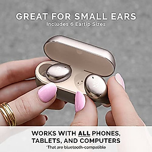 Tempo 30 Champagne Gold Wireless Earbuds for Small Ears Women, Gold Earbuds with Mic, Bluetooth Earphones for Small Ear Canals, IPX7 Sweatproof, Long Battery, Loud Bass