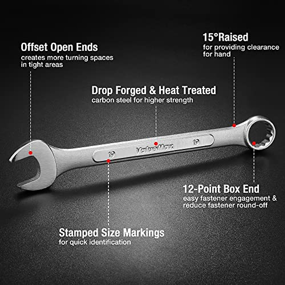 ValueMax 12-Piece Metric Wrench Set, Carbon Steel, 8-19mm