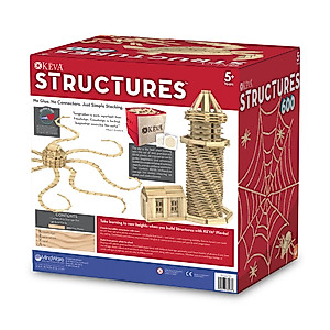 MindWare KEVA Structures 600 Plank Wooden Building Blocks Set, Includes 600 Pine KEVA Planks, 30 Idea Cards and Collapsible Storage Bin