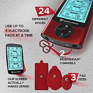 TENS Unit Muscle Stimulator, EMS Massager Machine for Shoulder, Neck, Sciatica and Back Pain Relief, Electronic Pulse Massage Physical Therapy, Red