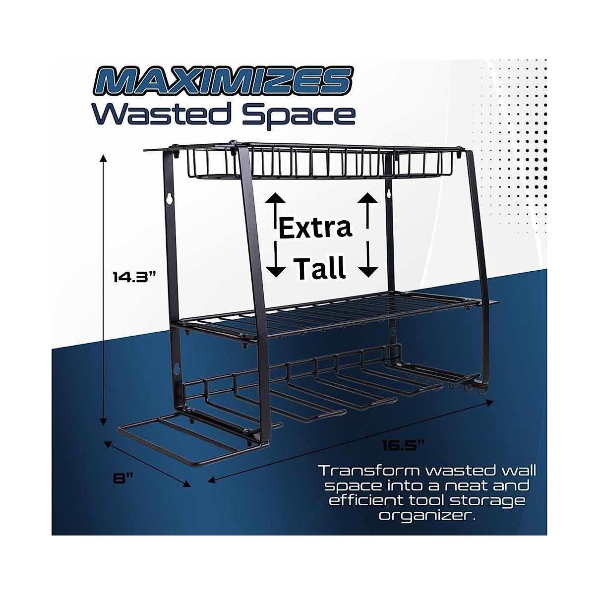 LORO ESSENTIALS Power Tool Organizer for Tool Storage - Garage Storage Tool Organizer Wall Mount - Storage Rack for Cordless Drill Holder - Heavy Duty Shelving with Tool Box Holder and Battery Holder