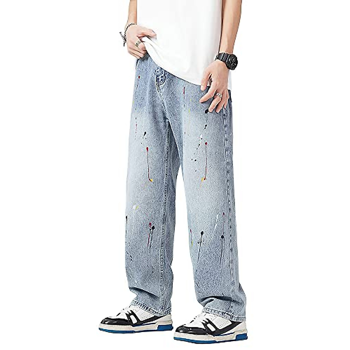 PARVENZA Men's Regular Jeans Classic Denim Pants Straight Trousers (DY18,M)