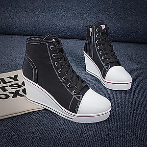 Hurriman Wedge Sneakers for Women, High Heel Platform High Top Canvas Shoes Lace up Zipper Fashion Sneakers, Tenis Zapatos de Cuña Plataforma Tacón para Mujer, Suitbale for Y2K & Harley Quinn Cosplay