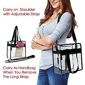 BeeGreen Stadium Clear Bags w Front Pocket and Adjustable Shoulder Carry Handles, Stadium Security Clear Purse & Gym Transparent Zippered Tote Bag