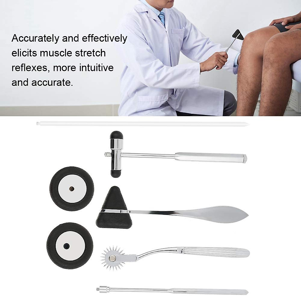 5 in 1 Neurological Hammer Muscle Reflex Diagnostic Hammer Health Care Kit, Triangle Hammer+Metal Hammer+ Plastic Rod Hammer+T-shaped Hammer+Gore Wheel