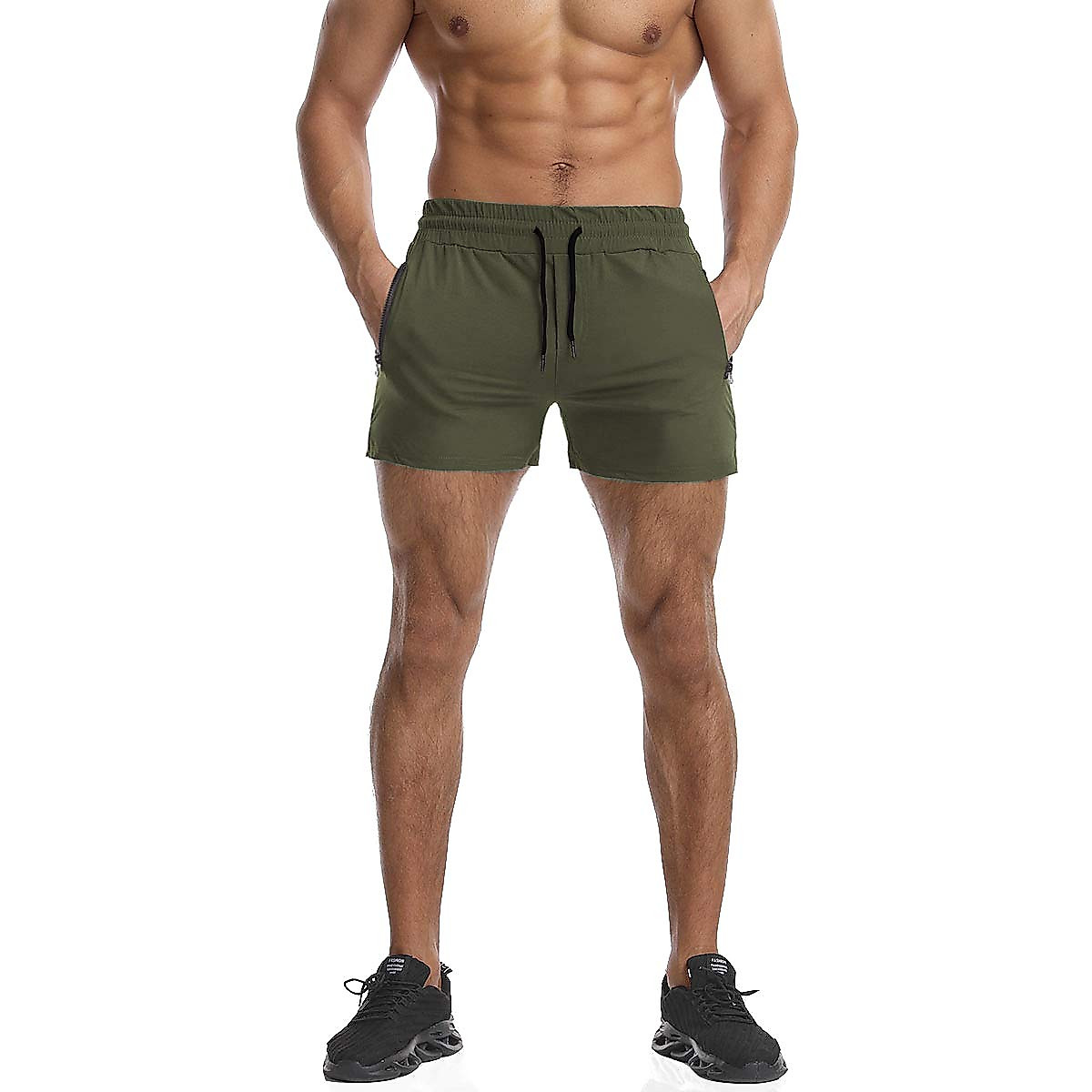 EVERWORTH Men's Bodybuilding Gym Shorts Lightweight Workout Running Short Fitted Quick Dry Lifting Shorts with Zipper Pockets Green XL