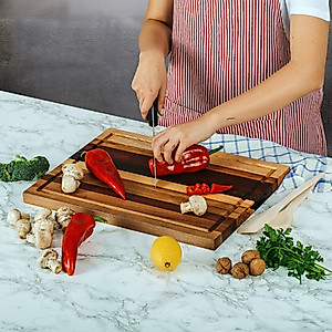 TeakCraft Large Walnut Cutting Board with Juice Grove, Chopping Board, Knife Friendly, Reversible, Gift Box Included, The Kos (18x14x1.2 inch)