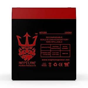 Neptune Power Products NT1250 12V 5AH Replacement Battery for Home Alarm System Battery Back Up Vista 20P ADT W/ F1 Terminals Quick & Easy Connection