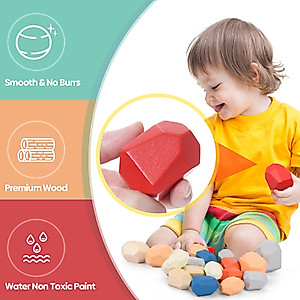 Oucles 36PCS Natural Wooden Stacking Balancing Stones Rocks for Toddlers Colorful Kids Preschool Learning Building Blocks Toys Educational Puzzle Game for Girls Boys 3 Years Up