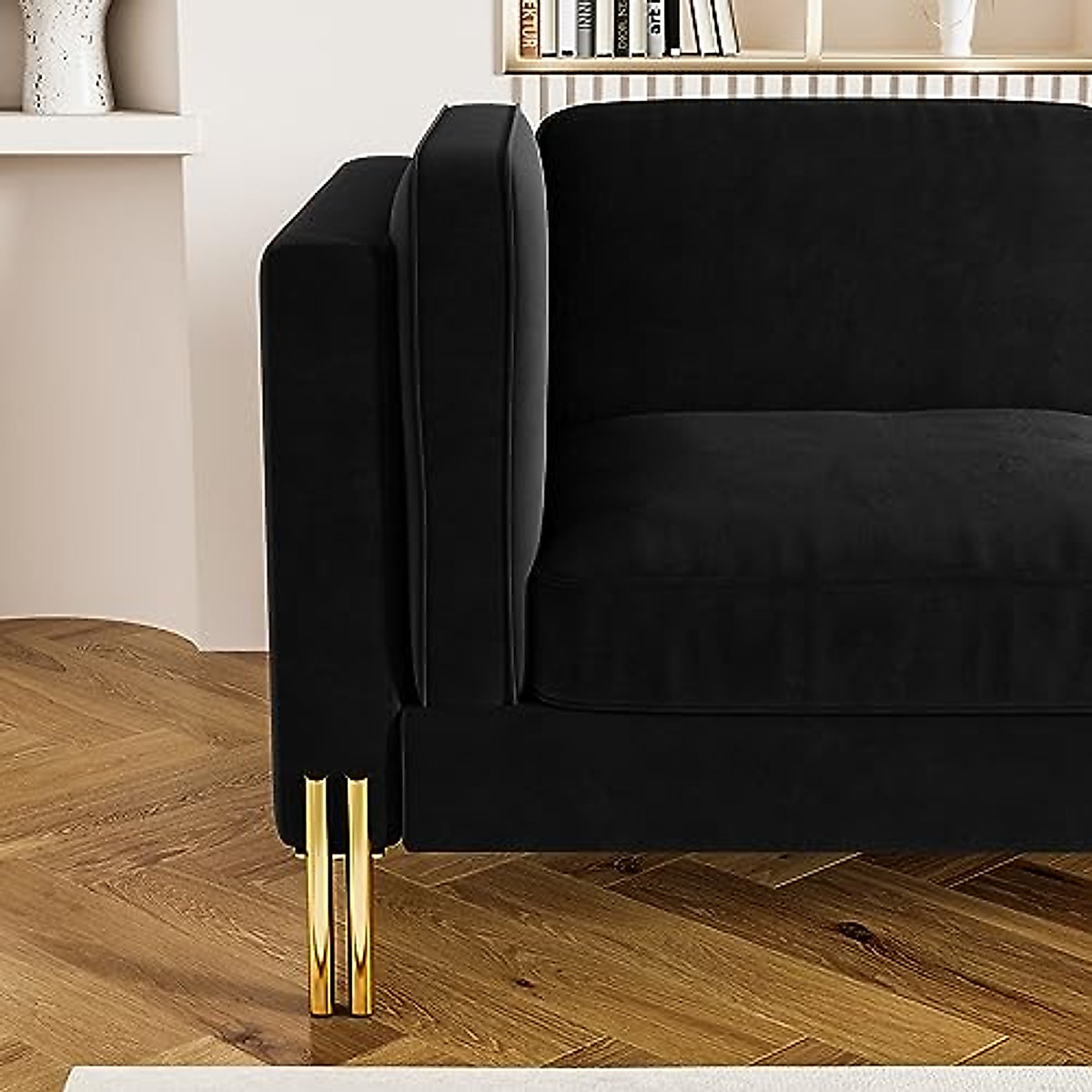 LostCat 94" Velvet Sofa, 94" Sofa Chesterfield Velvet Upholstered Mid-Century Modern Loveseat Couches Large Comfort Sofa, Three-seat Living Room Couch for Living Room Apartment, Black