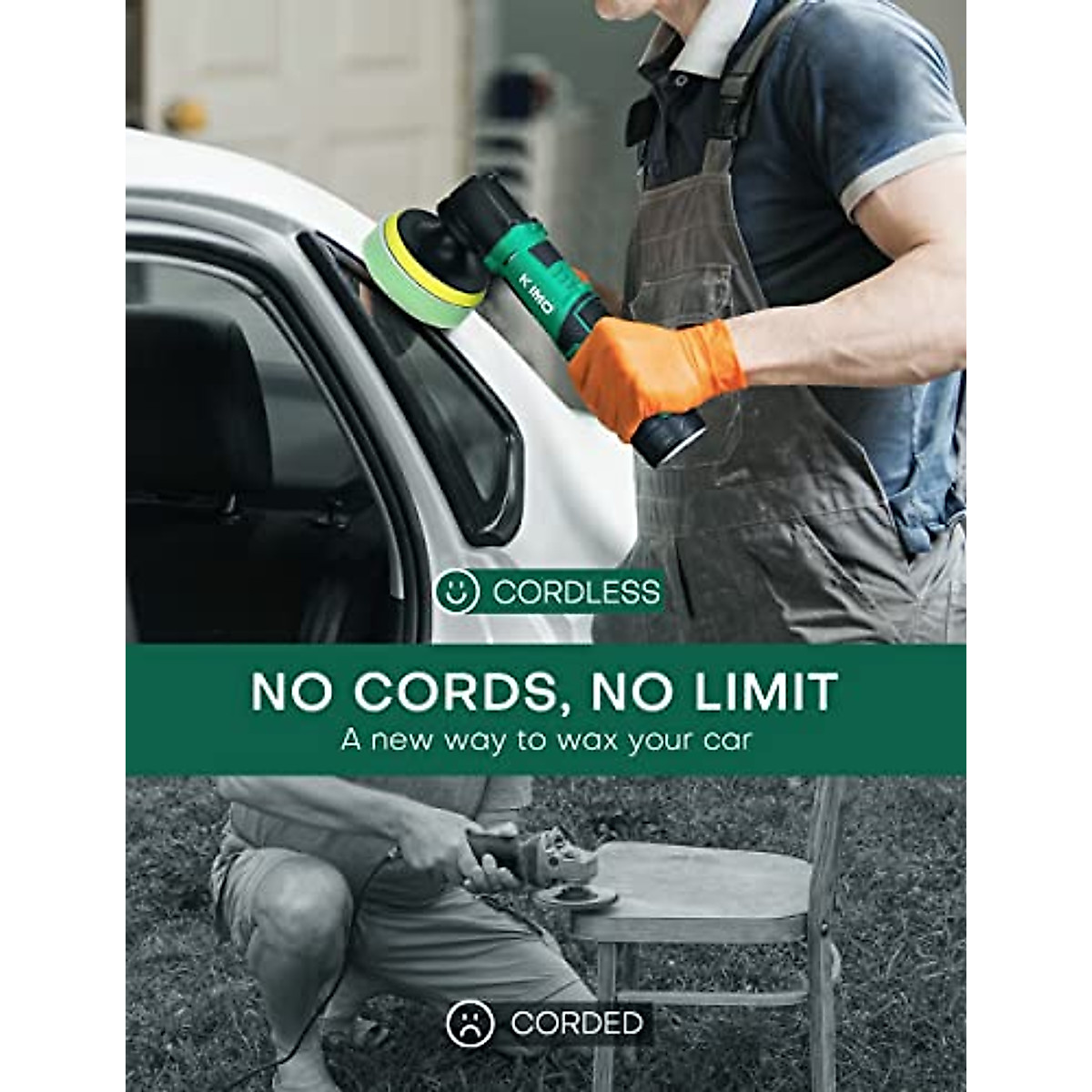KIMO Cordless Car Buffer Polisher Kit w/1 Hour Fast Charger, 5 Variable Speeds, 4-INCH Small Buffer Polisher for Car Detailing, 6 Accessories for Car Waxing/Scratch Removing/Home Appliance Polishing