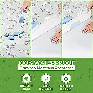 Utopia Bedding Premium Bamboo Waterproof Mattress Protector Twin 340 GSM, Fits 15 Inches Deep, Mattress Cover, Breathable, Fitted Style with Stretchable Pockets White