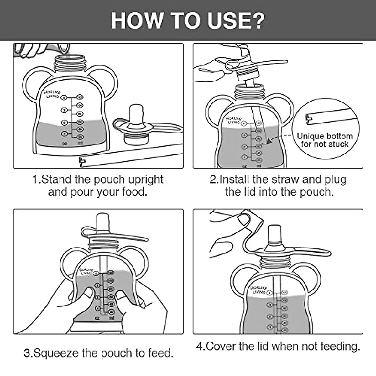 Morlike Refillable Silicone Baby Food Pouches, Reusable Squeeze Storage containers Bags with Straws for Toddlers Kids, BPA Free & Freezable, 4.5oz (Green - 4 Pack)