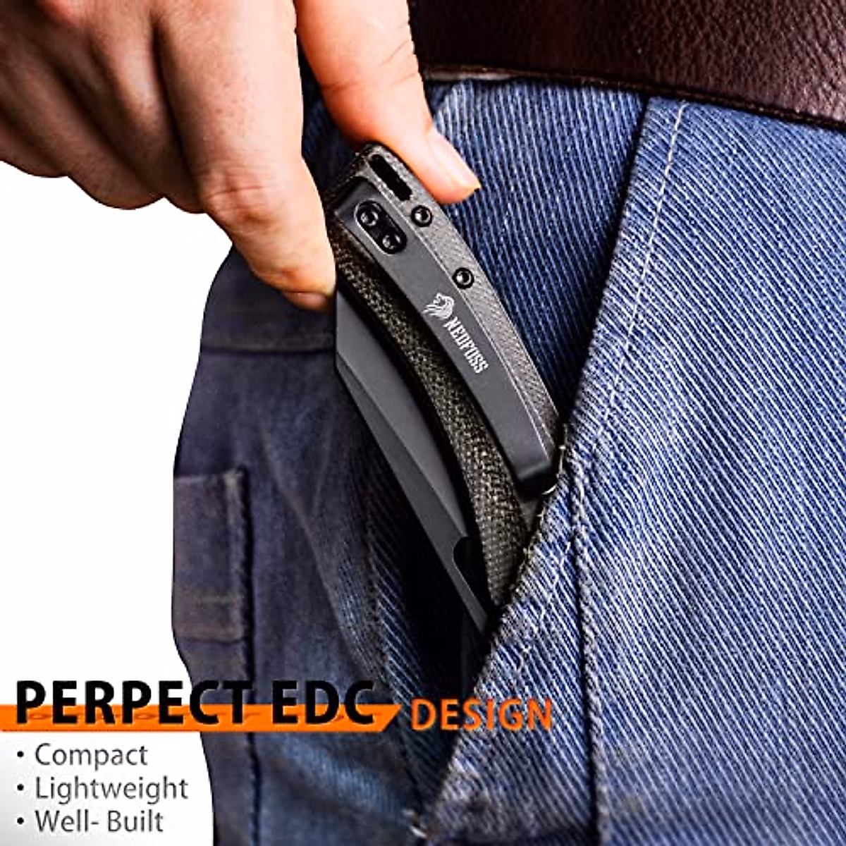 NedFoss BLACK MAMBA Pocket Knife for Men, 3.5" Black PVD D2 Steel Blade EDC Knife with Micarta Handle, Deep Carry Pocket Clip, Lightweight Folding Knife for Men Women Birthday Christmas Gifts