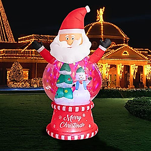 WONDER GARDEN Christmas Inflatable Blow Up Santa Claus with Build-in Rotating LEDs Inflatables for Holiday Party Xmas Lawn Garden Yard Decorations