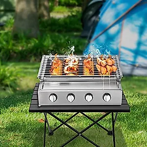 Leblett 4 Burners Stainless Steel Gas Barbecue Stove,Portable Gas Barbecue Grill Roaster,Barbecue Rack,Home and Outdoor Use