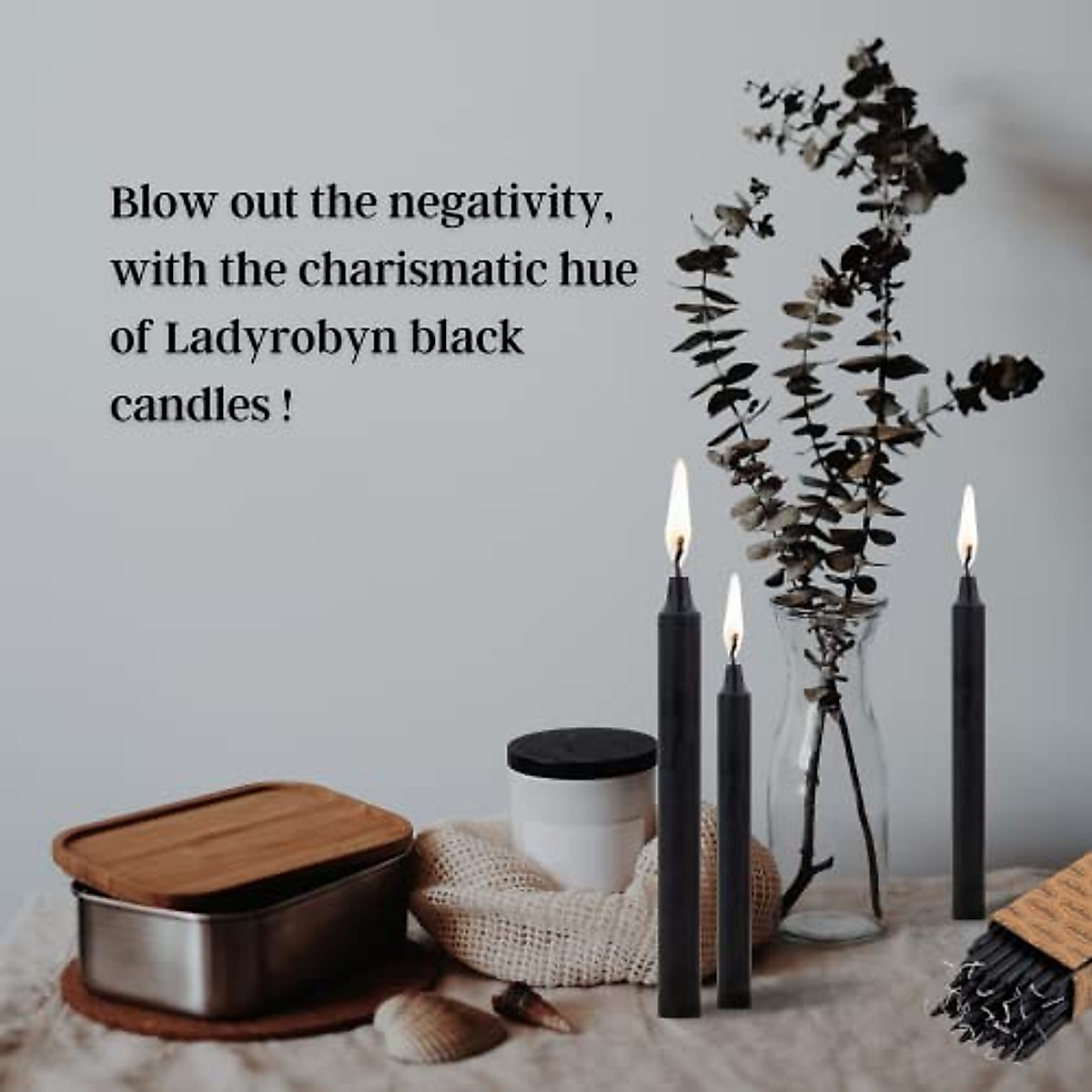 ladyrobyn Set of 40 Spell Candles Chime Candles/Stick Candle/Spell Candle Set of 40 | Spell Candle | Unscented (Black)