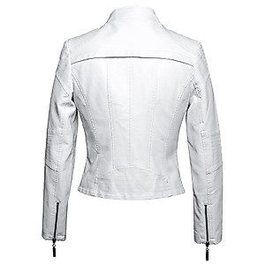chouyatou Women's Fashion Tailored Zip-Up Faux Leather Quilted Racer Jacket (X-Large, White)