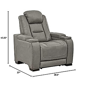 Signature Design by Ashley The Man-Den Leather Power Recliner with Adjustable Headrest & Wireless Charging, Gray