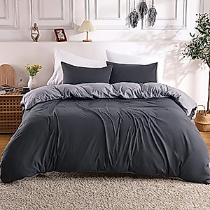 CAROMIO Duvet Cover Queen Size, 3 Pieces Double Brushed Microfiber Duvet Cover Set, All Season Soft Reversible Duvet Cover with Zipper Closure, Charcoal/Silver Grey, 90x90 Inches