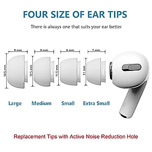 SIXFU 4 Size Ear Tips Compatible with AirPods Pro/AirPod Pro 2 Earbud Tip with AirPods Cleaner, Replacement Tips with Active Noise Reduction Hole (XS/S/M/L)