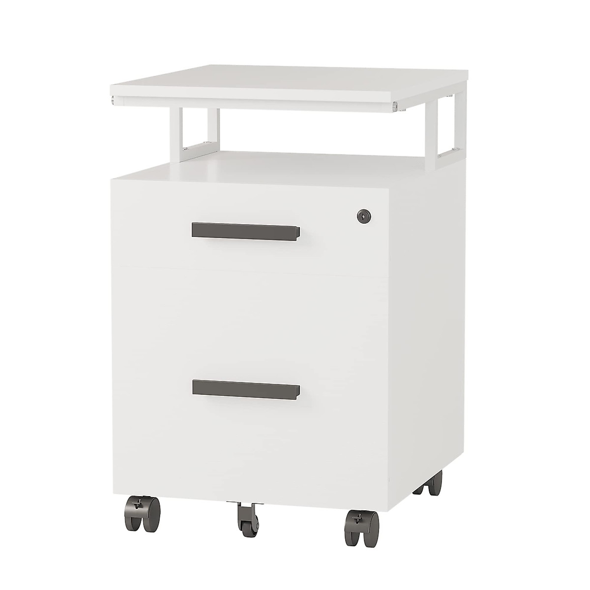 FEZIBO File Cabinet with Lock for Home Office, 2-Drawer Rolling Filing Cabinet, Under Desk Home Office File Cabinet for A4, Letter Size, Printer Stand, Wooden Storage Cabinet, White
