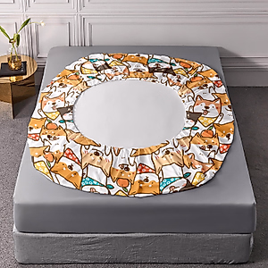 AILONEN Puppy Fitted Sheet Set Full Size, Cute Shiba Inu Dog Bed Sheet Set,Welsh Corgi Dog Puppy Sheets Set,Boys Girls Cartoon Pet Animals Bed Sheets Set 3 Pieces, 1 Fitted Sheet and 2 Pillowcases