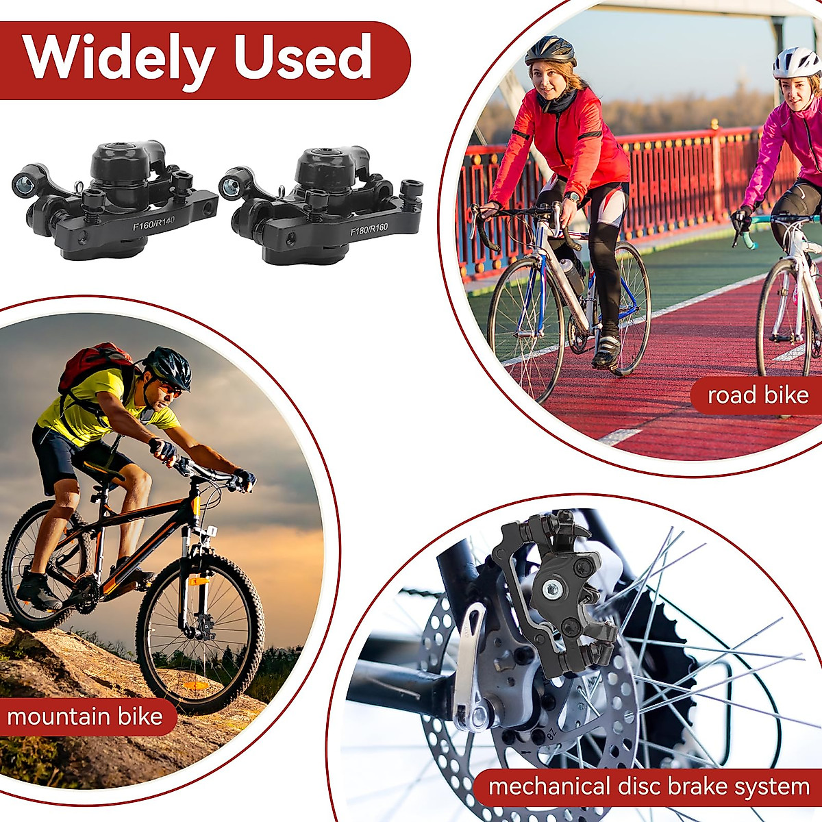 HERCHR MTB Disc Brake Set, 1 Set Disc Brake Kit, MTB Front & Rear Disc Brake Caliper Bicycle Bicycle Cable Puller Accessories for Mountain Bike, Road Bike, BMX(Black)