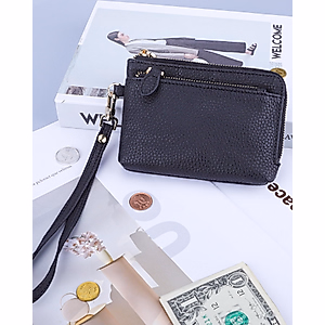 Teskyer Coin Purse Pouch, RFID Blocking Credit Card Holder Zipper Wallet with Wrist Strap and Key Chain for Men & Women