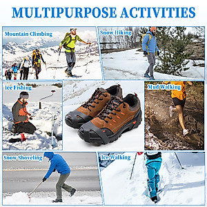 LACE INN Ice Cleats for Boots Shoes, Snow Grips Traction Cleats for Snow and Ice, Non Slip Grippers Spikes with 20 Steel Studs Crampons, Snow Grippers for Boots Slip-on Stretch Footwear(1 Pair)