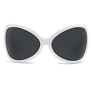 VANLINKER 90s Oversized Vintage Sunglasses for Women Men Trendy Wrap Around Big Sun Glasses Large Cool Oval Shades VL9740 White Frame Grey Lens
