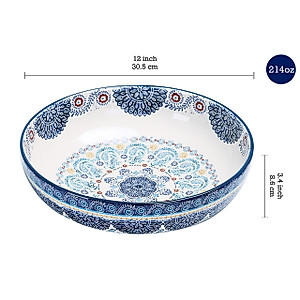 Bico Blue Talavera Ceramic Pasta Bowl, Set of 5(1 unit 214oz, 4 units 35oz), for Pasta, Salad, Microwave & Dishwasher Safe, House Warming Gift