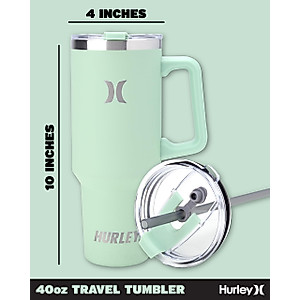 Hurley Tumbler Thermos - 40oz Double Wall Vacuum Insulated Travel Mug with Handle - BPA Free Stainless Steel Water Bottle - Leak Proof Hot and Cold Coffee Car Cup, Size 40 Ounces