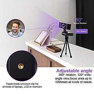 Full HD Webcam 1080P with Microphone Free Tripod Cover Slide - 120° Wide Angle Webcams Streaming USB Web Camera - Pro Computer Camera for Video Calling, Recording, Conferencing, Skype, OBS, PC Laptop