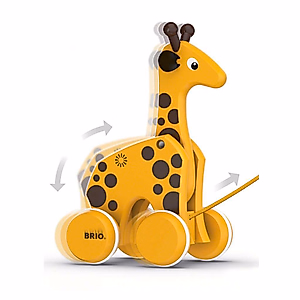BRIO 30200 Infant & Toddler - Pull Along Giraffe Wood Baby Toy with Bobbing Head for Kids Ages 1 and up, Yellow/Brown