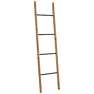 Amazon Brand – Rivet Contemporary Fir Decorative Blanket Ladder with Iron Rungs - 71.65" Height, Black and Natural Wood