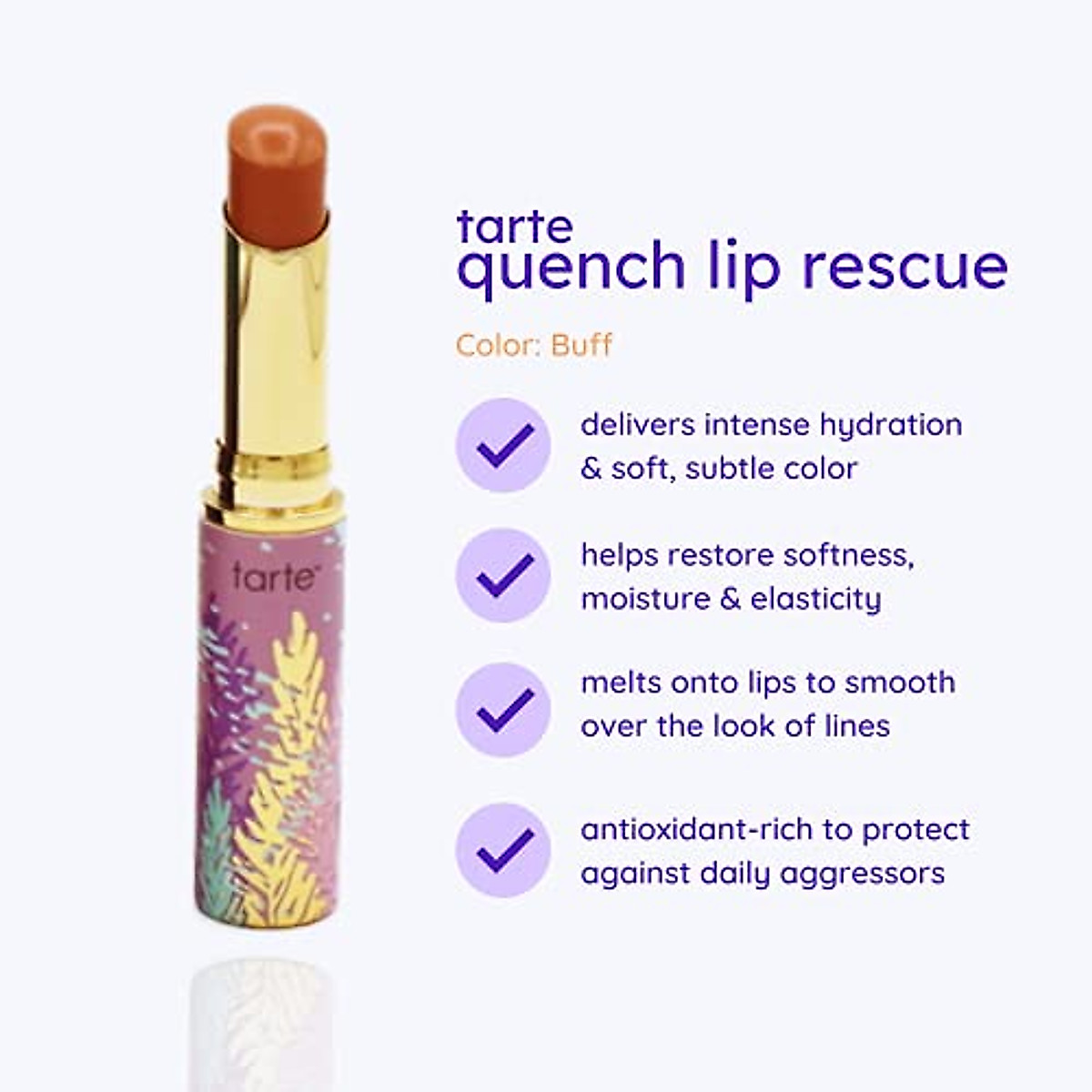 Tarte Rainforest of The Sea Quench Lip Rescue Buff Full Size - A moisturizing lip balm in an array of sheer color