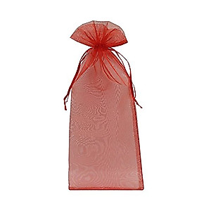 Wuligirl 20pcs Drawstring Organza Wine Bottle Bag 5.5 by 14.5 Inch Wedding Favors Party Reusable Festive Packaging Baby Shower Wine Gift Bags(20pcs Wine Red)
