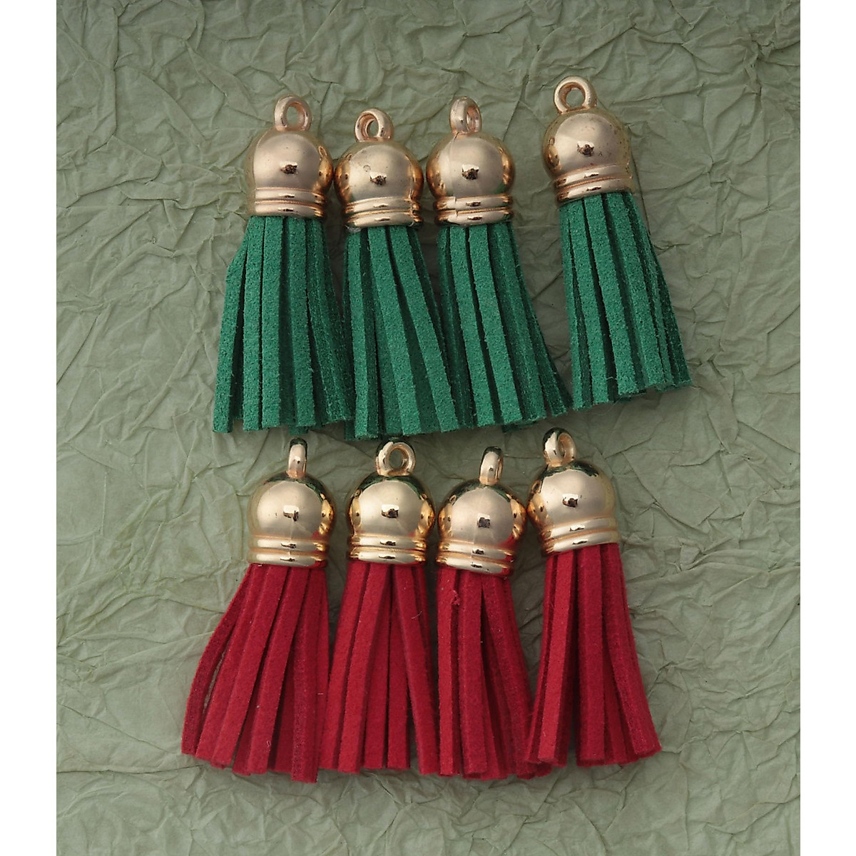 Ruwado 30 Pcs Keychain Leather Tassels with Gold Caps Hole Mini Faux Tassels for DIY Jewelry Making Keychain Earrings Craft Project Supplies Necklace Bracelet (Red and Green)