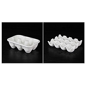 Leoyoubei Pretty Ceramic Egg Plate,7.5X5.5X1.5 Kitchen Restaurant Fridge Storage and Cookable Egg Porcelain Decorative Crate White (12 Cups Egg Holder)