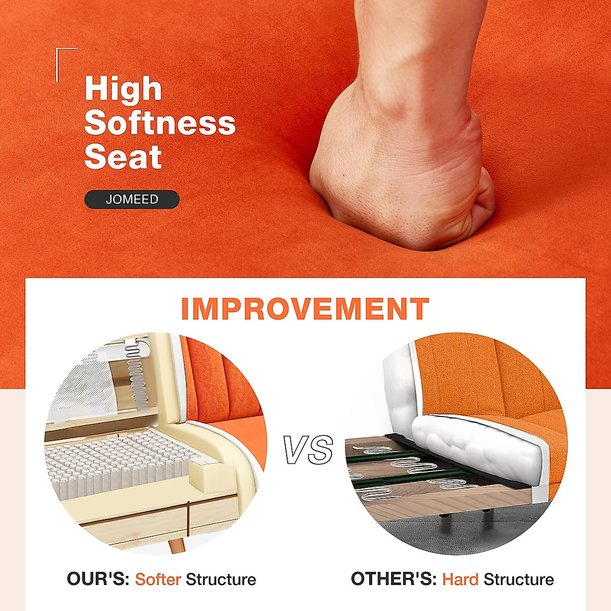 JOMEED 65" Velvet Loveseat Sofa,Modern Couch for Living Room,Futon Sofa Bed with Adjustable Backrest for Small Spaces,Dorm,Apartment